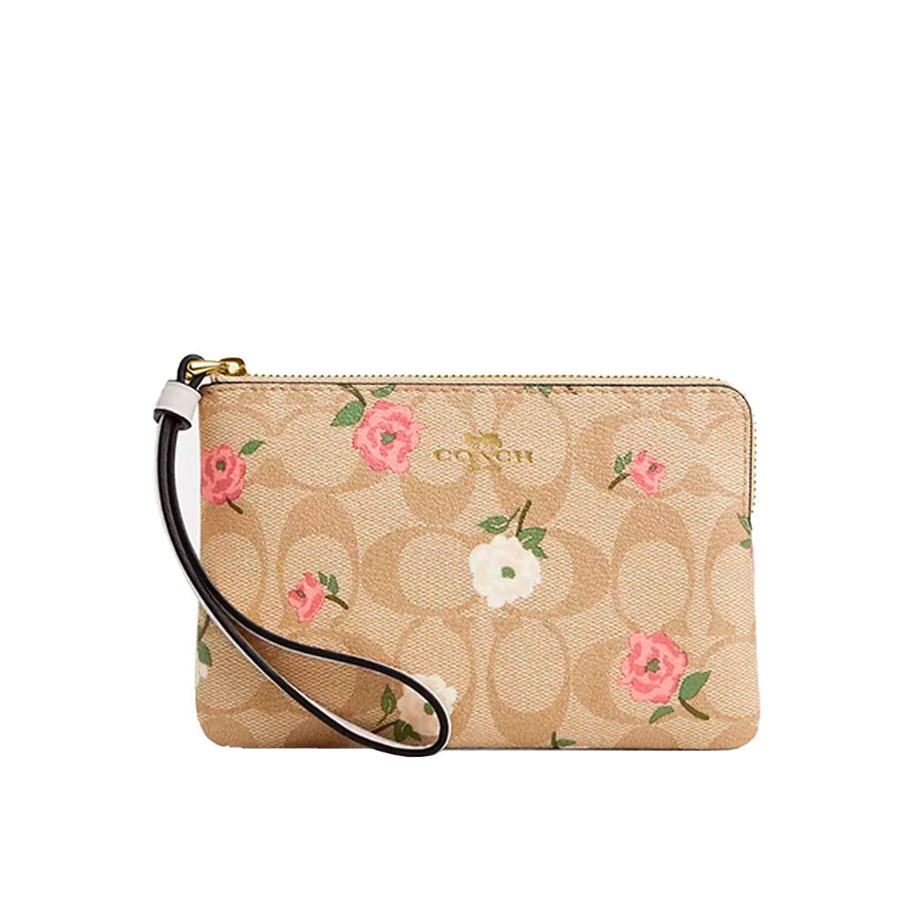 Monedero Coach Corner Zip Wristlet In Signature Canvas With Floral Pri ...