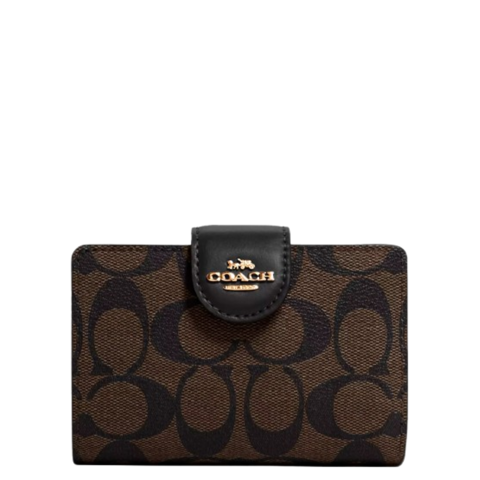 Cartera Coach Medium Corner Zip Wallet In Signature Canvas Brown Black ...